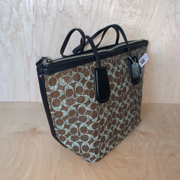 Coach | Bags | Coach Taxi Zip Top Tote Signature Coated Canvas Brown ...